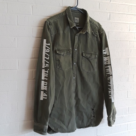 Zara | Shirts | Zara Relax Fit Green And White Jeans Shirt Nwt | Poshmark